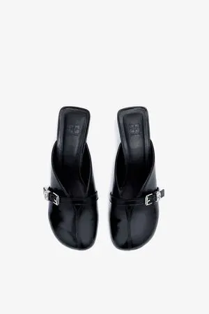 GANNI Sue Heeled Mules In Oleatex - Black
