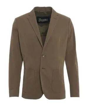 Herno Single-breasted Seersucker Blazer - Brown