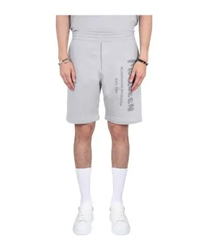 Alexander McQueen Bermuda Shorts With Graffiti Logo Print - Grey