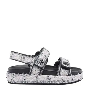 Tory Burch Logo Detailed Open Toe Sandals - Black