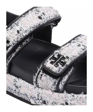 Tory Burch Logo Detailed Open Toe Sandals - Black