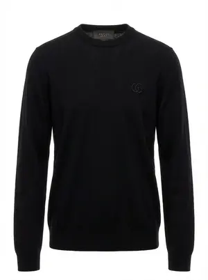 Gucci Knit Wool Sweater With Double G Embroidery - Black