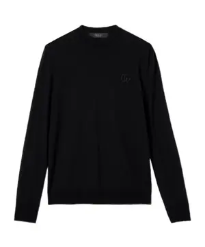 Gucci Knit Wool Sweater With Double G Embroidery - Black