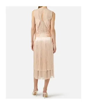 Elisabetta Franchi Fringed Midi Skirt - Nude