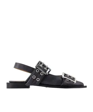 GANNI Buckle Pointed-toe Flats - Grey