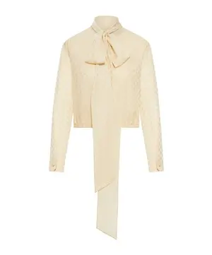 Gucci Gg Silk Jacquard Blouse With Bow Detail