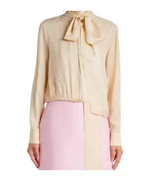 Gucci Gg Silk Jacquard Blouse With Bow Detail