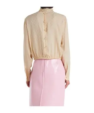 Gucci Gg Silk Jacquard Blouse With Bow Detail