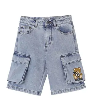 Moschino Teddy Bear Motif Cargo Shorts - Denim