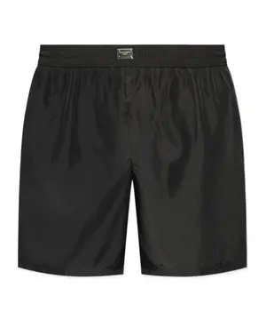 Dolce & Gabbana Elastic Waist Swim Shorts With Logo Plaque - Black