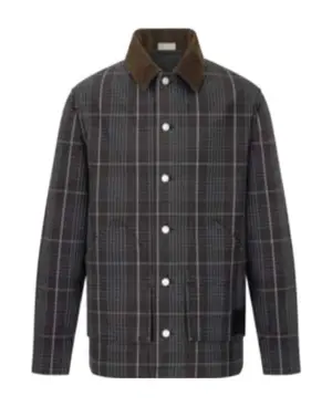Dior Checked Long-sleeve Jacket With Corduroy Collar