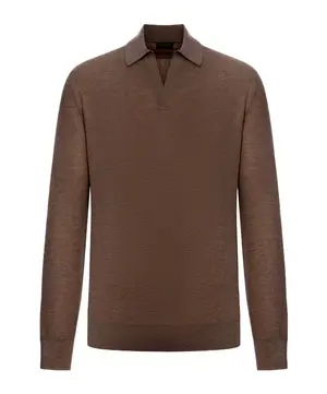 Zegna Long Sleeve Polo Jumper - Brown
