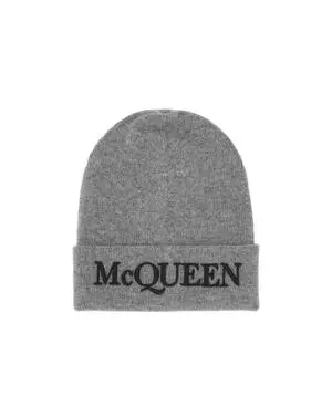 Alexander McQueen Logo Embroidered Knitted Beanie - Gray