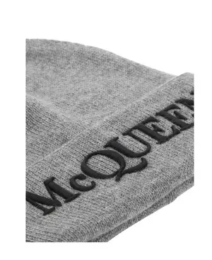 Alexander McQueen Logo Embroidered Knitted Beanie - Gray
