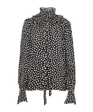 Chloé Polka-dot Long Sleeve Shirt With Lace-up Front - Black/beige