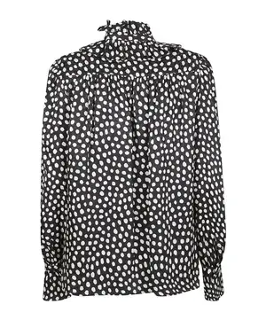 Chloé Polka-dot Long Sleeve Shirt With Lace-up Front - Black/beige