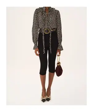Chloé Polka-dot Long Sleeve Shirt With Lace-up Front - Black/beige