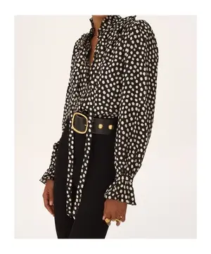 Chloé Polka-dot Long Sleeve Shirt With Lace-up Front - Black/beige