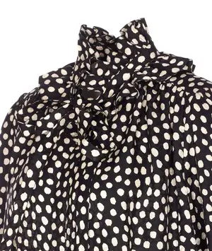 Chloé Polka-dot Long Sleeve Shirt With Lace-up Front - Black/beige