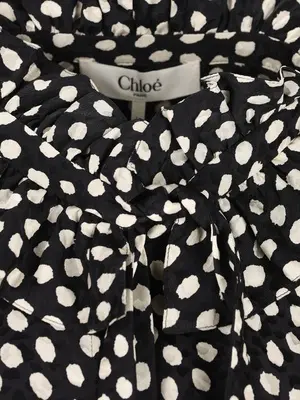 Chloé Polka-dot Long Sleeve Shirt With Lace-up Front - Black/beige