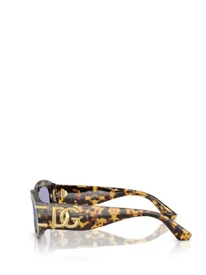 Dolce & Gabbana Oval Frame Sunglasses With Gold Tone Logo