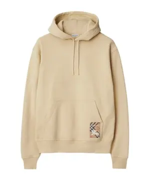 Burberry Checked Patch Drawstring Hoodie - Nutmeg