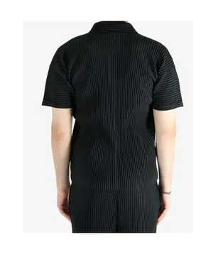 Issey Miyake Homme Plissé Short Sleeved Pleated Polo Shirt - Black
