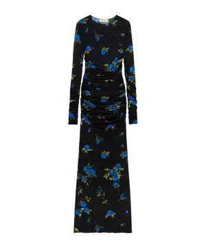 Blumarine Ruched Floral Maxi Dress - Black