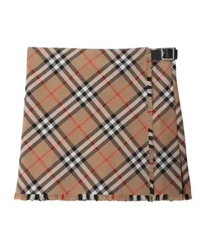 Burberry Checked Pleated Mini Skirt With Tassel Hem