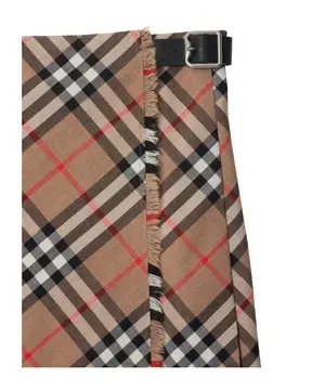 Burberry Checked Pleated Mini Skirt With Tassel Hem