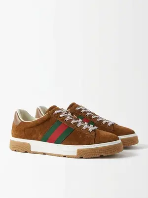 Gucci Ace Sneaker With Web Detail - Brown