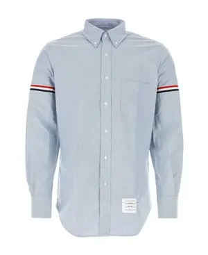 Thom Browne Long-sleeved Striped Detail Shirt - Light Blue