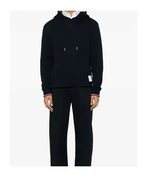 Thom Browne Rwb-stripe Drawstring Hoodie - Navy Blue