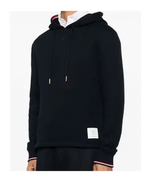 Thom Browne Rwb-stripe Drawstring Hoodie - Navy Blue