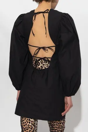 GANNI Puff Sleeve Open Back Mini Dress