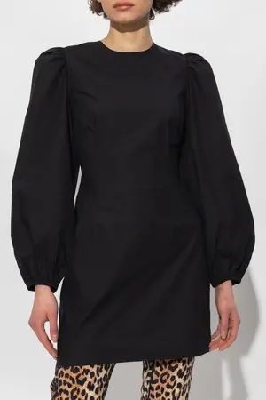GANNI Puff Sleeve Open Back Mini Dress
