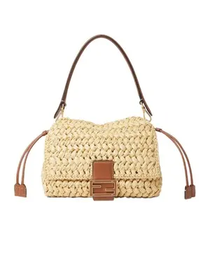 Fendi Raffia Crochet Mamma Baguette Bag - Light Brown