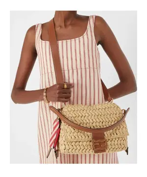 Fendi Raffia Crochet Mamma Baguette Bag - Light Brown