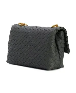 Bottega Veneta Dark Gray Braided Detail Shoulder Bag - Black