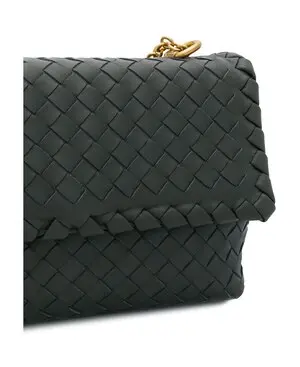 Bottega Veneta Dark Gray Braided Detail Shoulder Bag - Black