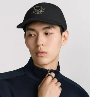 Dior Cotton Cap With Oblique Embroidery - Black
