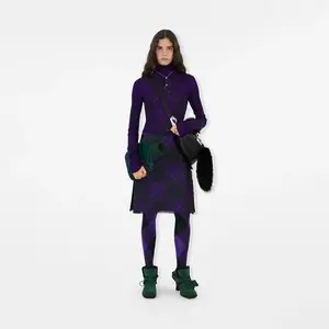 Burberry Checked Ribbed High Neck Jumper - Black