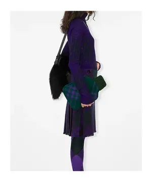 Burberry Checked Ribbed High Neck Jumper - Black