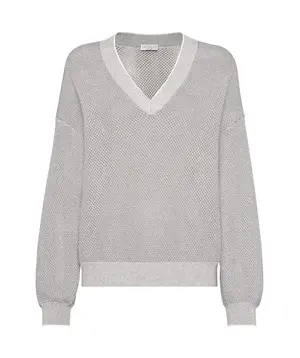 Brunello Cucinelli V-neck Knit Jumper - Gray