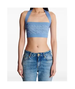 Balmain Knit Halterneck Top With Pb Labyrinth Monogram
