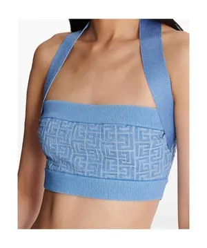 Balmain Knit Halterneck Top With Pb Labyrinth Monogram