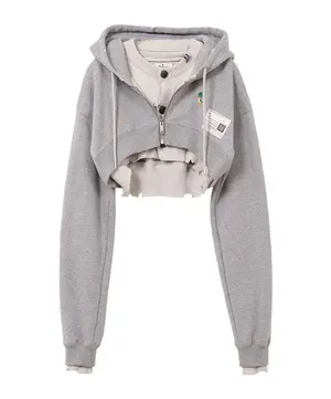 Mihara Yasuhiro Layered Cropped Zip-up Hoodie