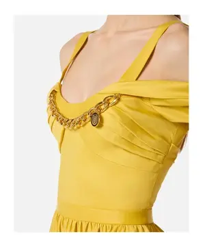 Elisabetta Franchi Off-shoulder Midi Dress With Jewel Chain - Yellow