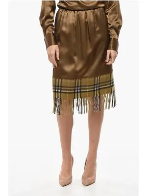 Burberry Checked Fringed Edge Skirt - Brown