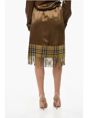 Burberry Checked Fringed Edge Skirt - Brown